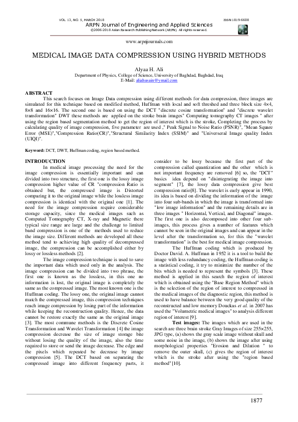 (PDF) Medical Image Data Compression Using Hybrid Methods | Alyaa Ali - Academia.edu