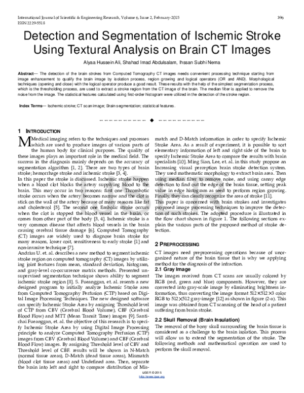 (PDF) Detection and Segmentation of Ischemic Stroke Using Textural Analysis on Brain CT Images