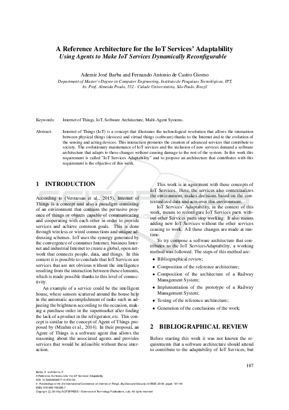 (PDF) A Reference Architecture for the IoT Services’ Adaptability - Using Agents to Make IoT ...