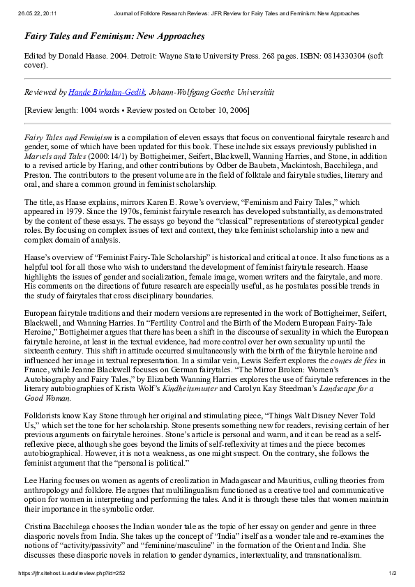 (PDF) Review of Fairy Tales and Feminism: New Approaches