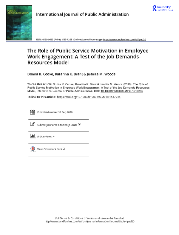 (PDF) The Role of Public Service Motivation in Employee Work Engagement ...