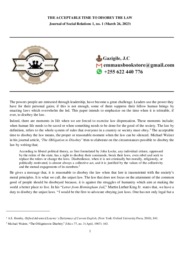 (PDF) THE ACCEPTABLE TIME TO DISOBEY THE LAW