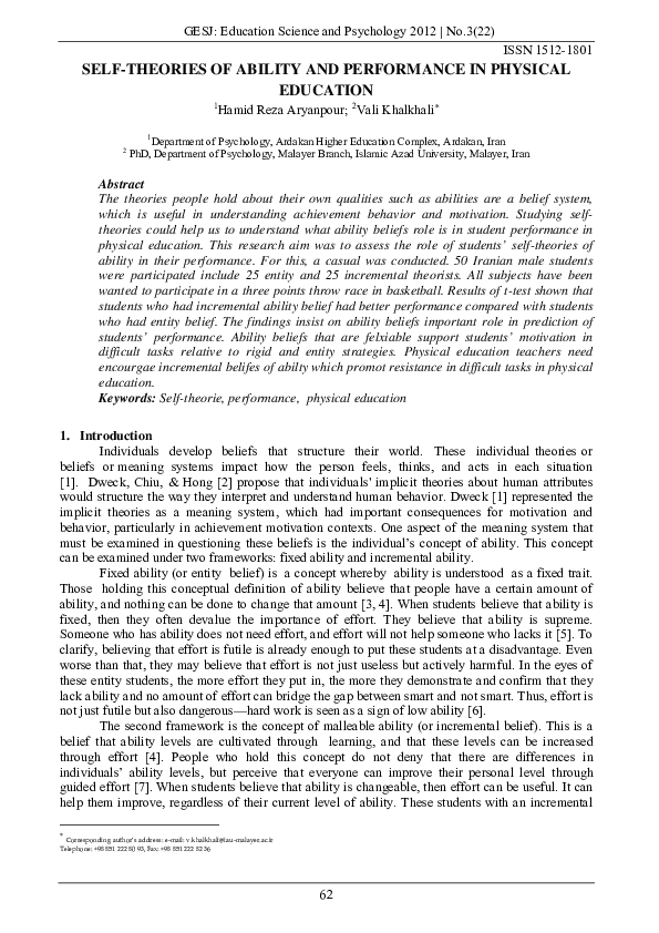 (PDF) Self-Theories of Ability and Performance in Physical Education