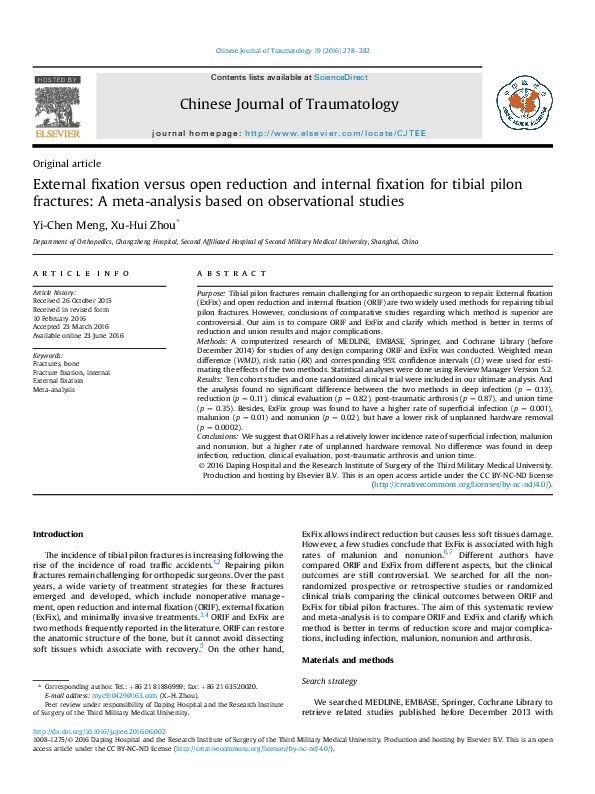 Pdf External Fixation Versus Open Reduction And Internal Fixation For Tibial Pilon Fractures