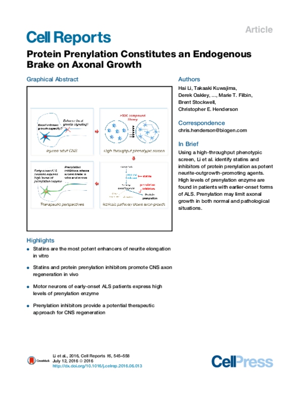 (PDF) Protein Prenylation Constitutes an Endogenous Brake on Axonal Growth