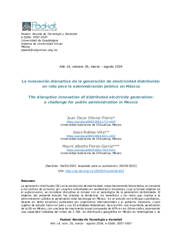 (PDF) The disruptive innovation of distributed electricity generation ...