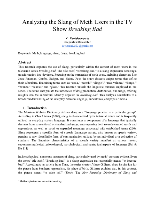 (DOC) Analyzing the Slang of Meth Users in the TV Show Breaking Bad