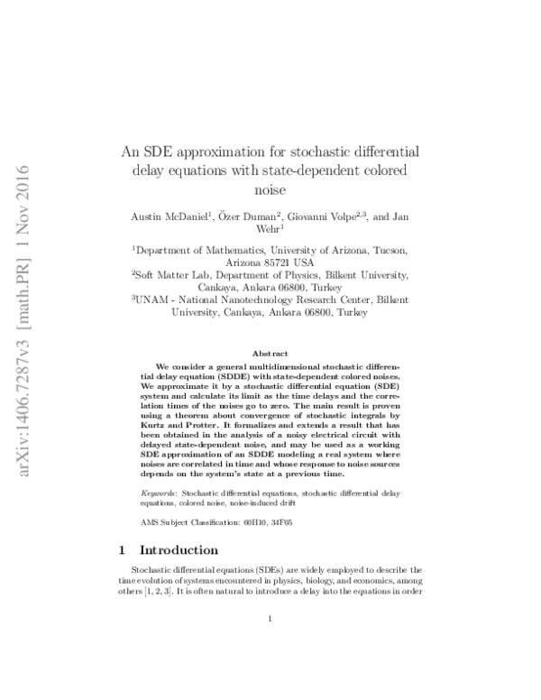 (PDF) An SDE approximation for stochastic differential delay equations with state-dependent ...