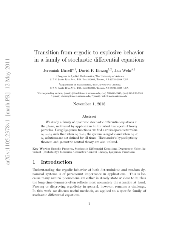 (PDF) The transition from ergodic to explosive behavior in a family of ...