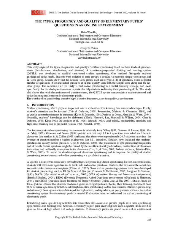 (PDF) The Types, Frequency and Quality of Elementary Pupils' Questions ...