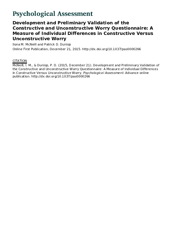 (PDF) Development and preliminary validation of the Constructive and Unconstructive Worry ...