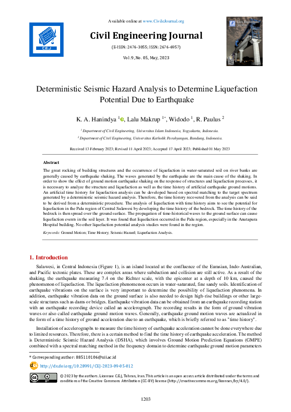 (PDF) Deterministic Seismic Hazard Analysis to Determine Liquefaction Potential Due to Earthquake