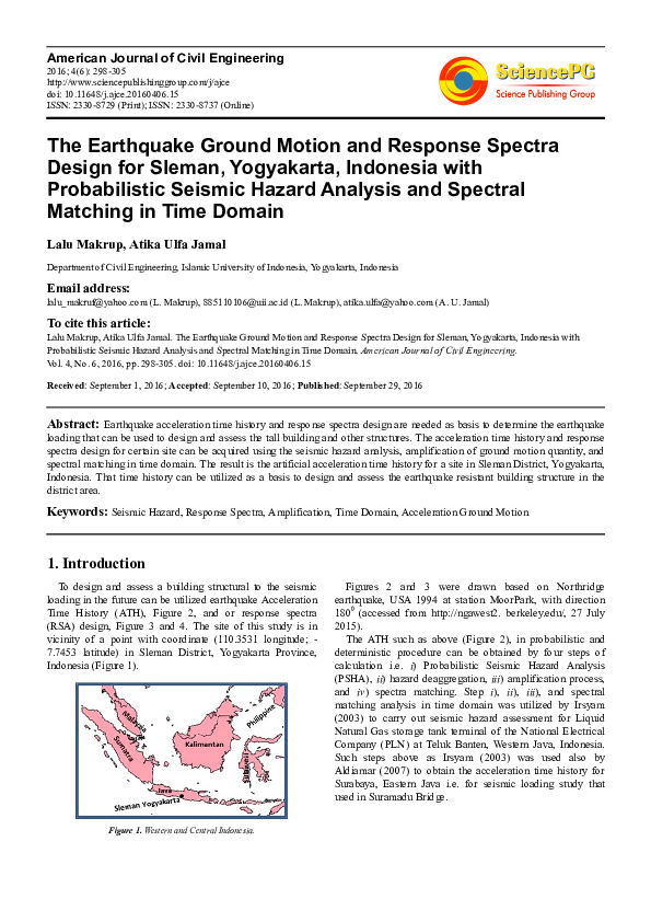(PDF) The Earthquake Ground Motion and Response Spectra Design for Sleman, Yogyakarta, Indonesia ...