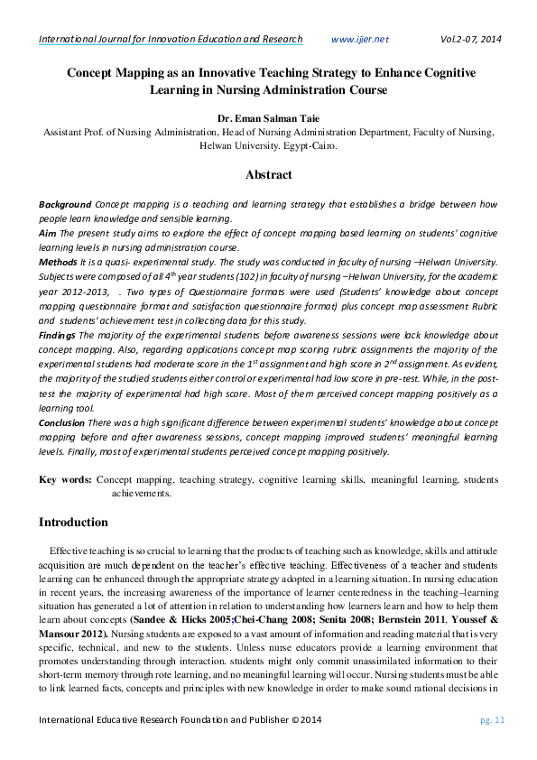 (PDF) Concept Mapping as an Innovative Teaching Strategy to Enhance Cognitive Learning in ...