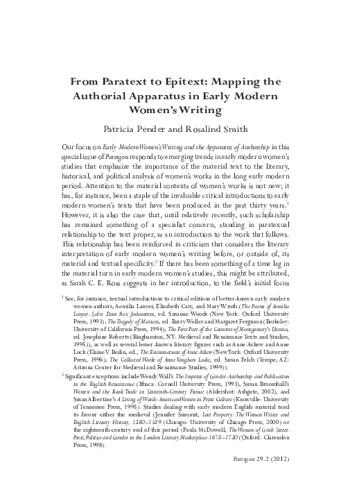 (PDF) From Paratext to Epitext: Mapping the Authorial Apparatus in ...