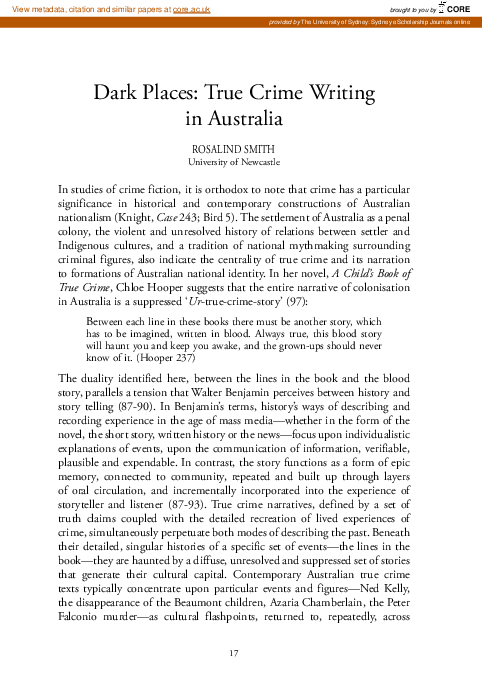 (PDF) Dark Places: True Crime Writing in Australia