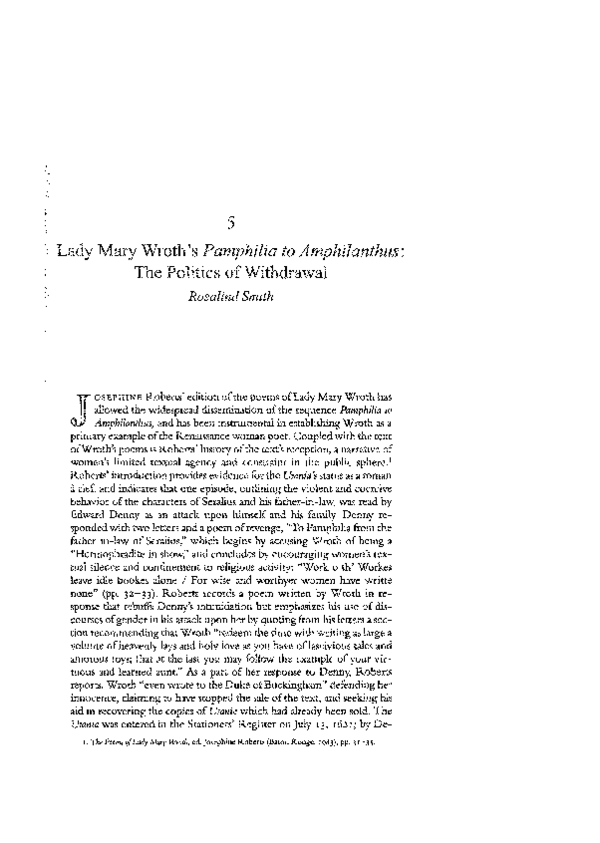 (PDF) Lady Mary Wroth's Pamphilia to Amphilanthus: The Politics of ...