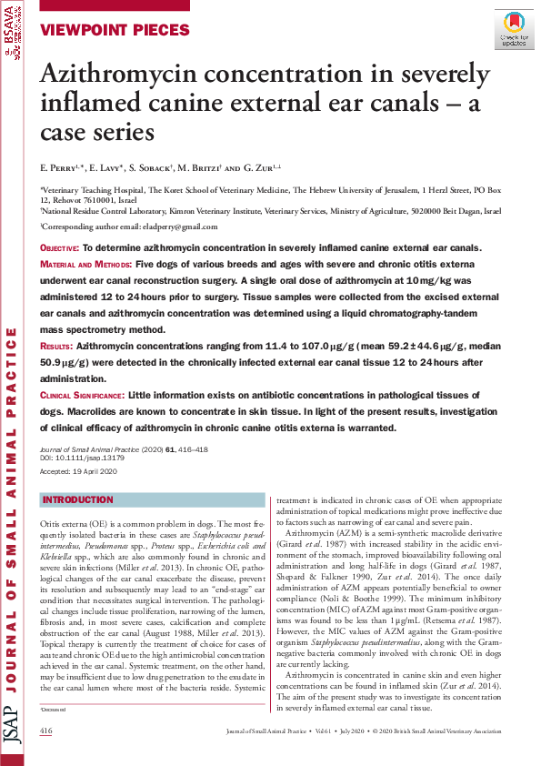 (PDF) Azithromycin concentration in severely inflamed canine external ...