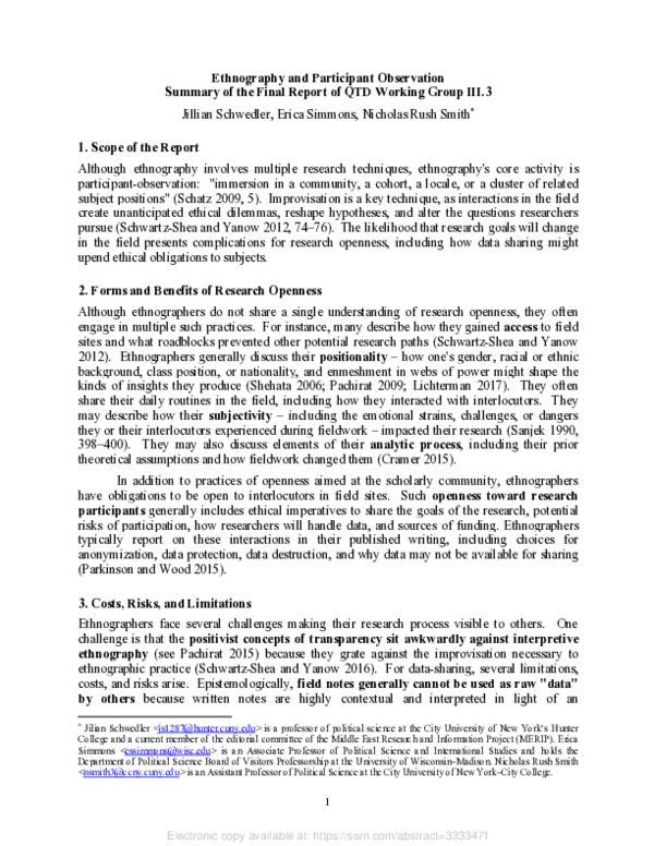 (PDF) Summary: Ethnography and Participant Observation