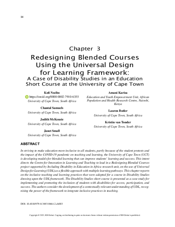 (PDF) Redesigning Blended Courses Using the Universal Design for Learning Framework