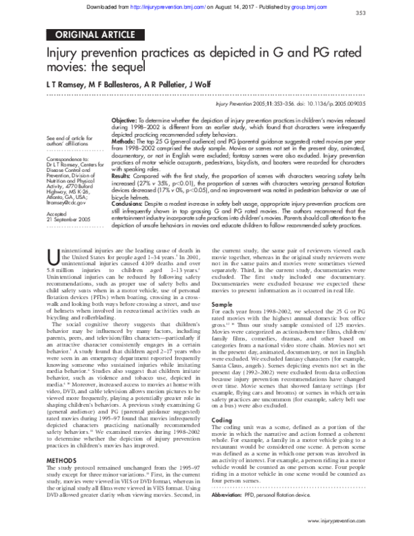 (PDF) Injury prevention practices as depicted in G and PG rated movies ...