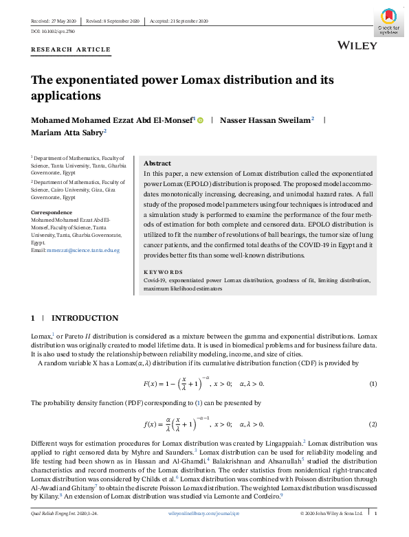 (PDF) Exponentiated Power Lomax Distribution: Properties and Applications