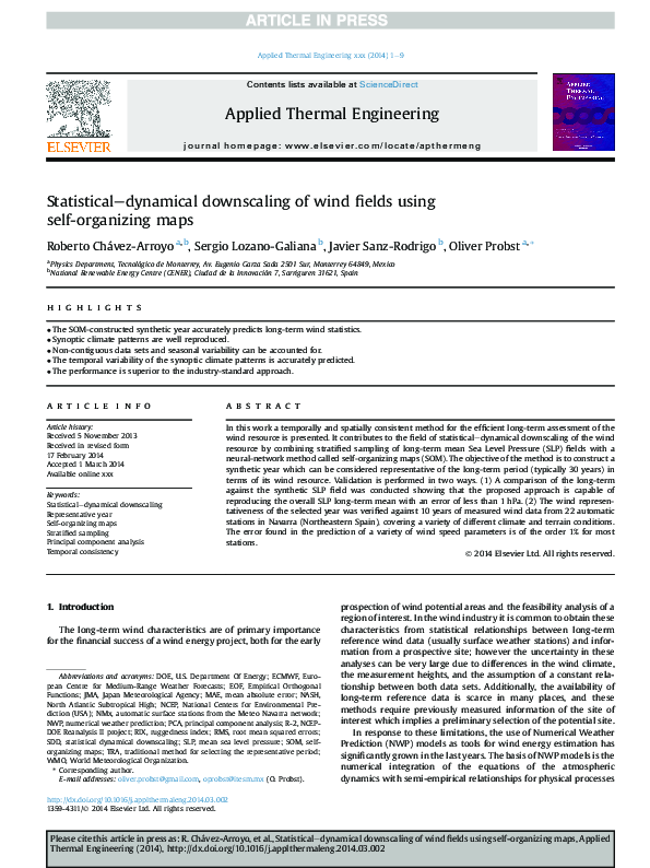Pdf Statisticaldynamical Downscaling Of Wind Fields Using Self Organizing Maps