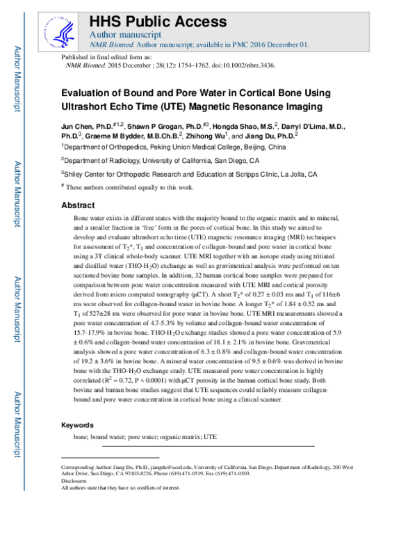 (PDF) Evaluation of bound and pore water in cortical bone using ...