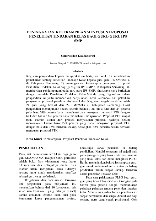 (PDF) Peningkatan Keterampilan Menyusun Proposal Penelitian Tindakan Kelas Bagi Guru-Guru Ips SMP