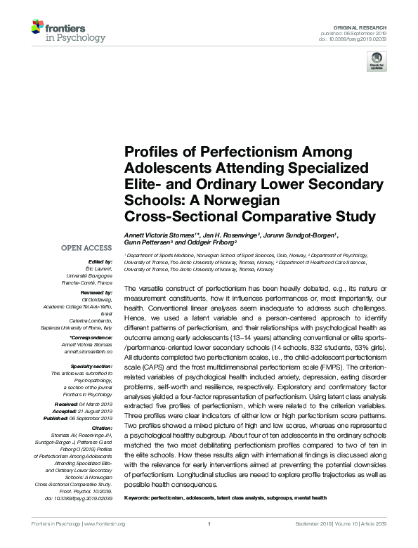 (PDF) Profiles of Perfectionism Among Adolescents Attending Specialized ...