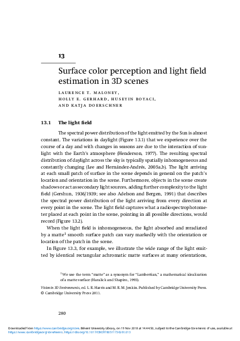 (PDF) Surface color perception and light field estimation in 3D scenes