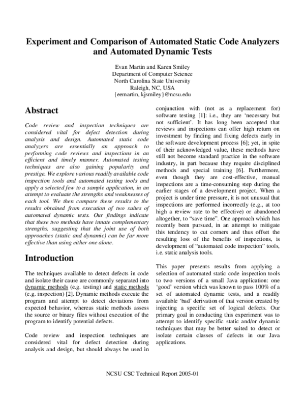 Pdf Experiment And Comparison Of Automated Static Code Analyzers And