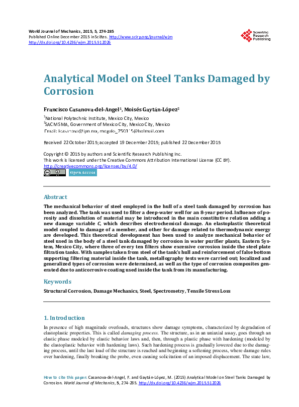 (PDF) Corrosion Impact on Steel Tank Mechanics