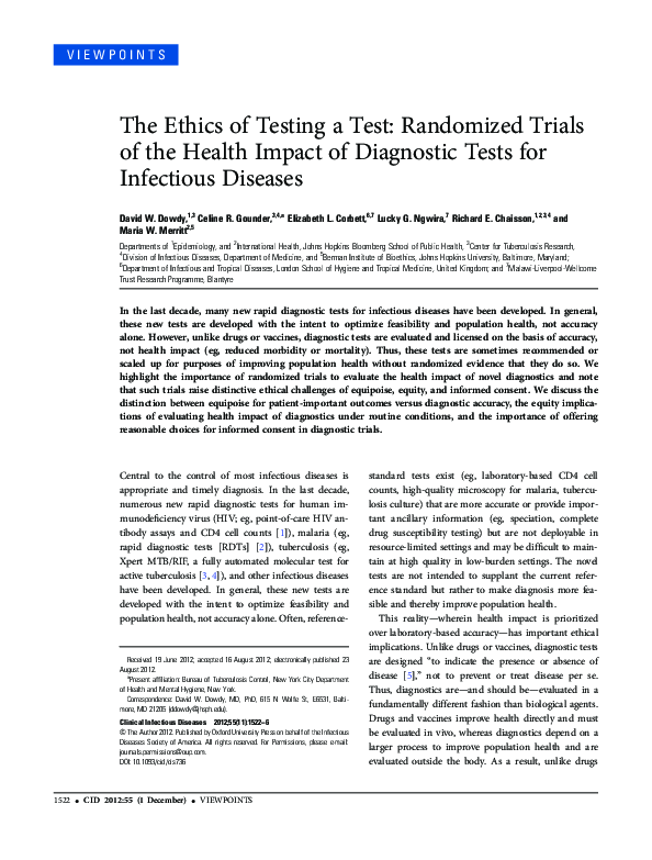 (PDF) The Ethics of Testing a Test: Randomized Trials of the Health ...
