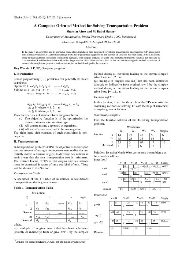 (PDF) A Computer Oriented Method for Solving Transportation Problem