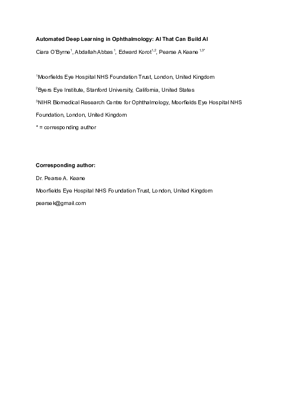 (PDF) Automated deep learning in ophthalmology: AI that can build AI