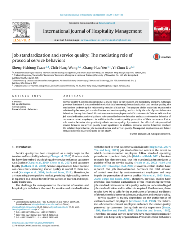 (PDF) Job standardization and service quality: The mediating role of ...