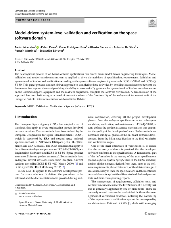 Pdf Model Driven System Level Validation And Verification On The Space Software Domain