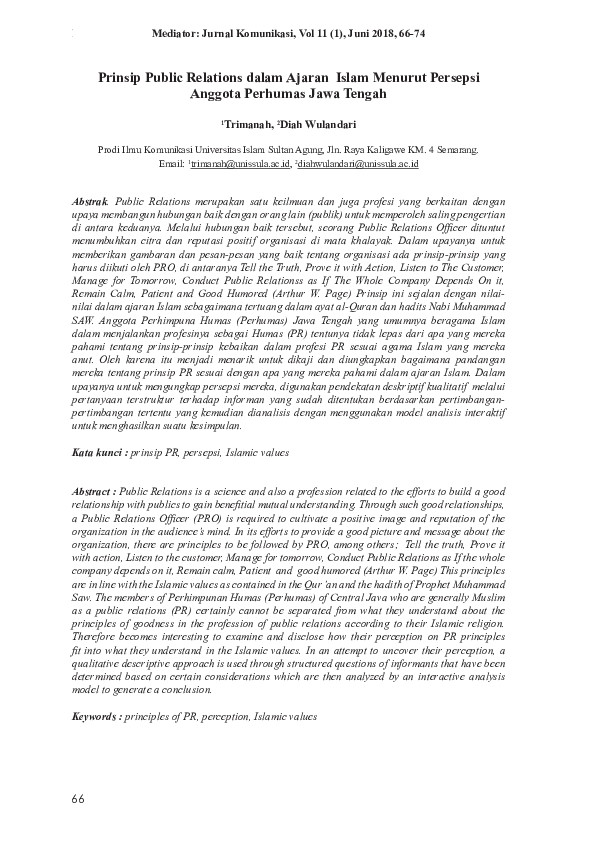 (PDF) Prinsip Public Relations dalam Ajaran Islam Menurut Persepsi ...