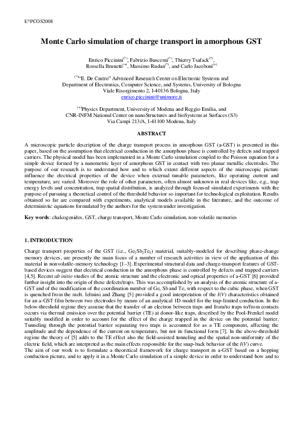 (PDF) Monte Carlo simulation of charge transport in amorphous GST