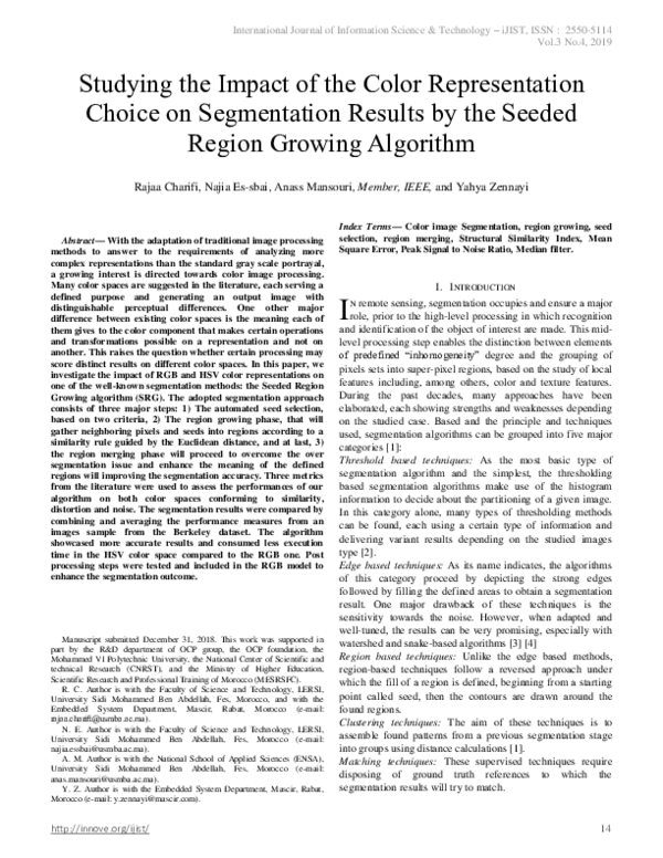 (PDF) Studying the Impact of the Color Representation Choice on Segmentation Results by the ...