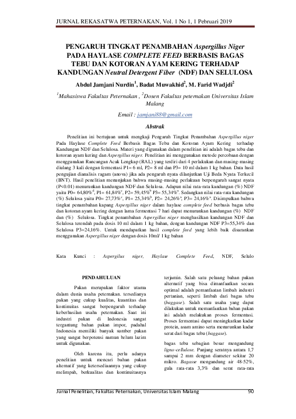 (PDF) PENGARUH TINGKAT PENAMBAHAN Aspergillus Niger PADA HAYLASE ...