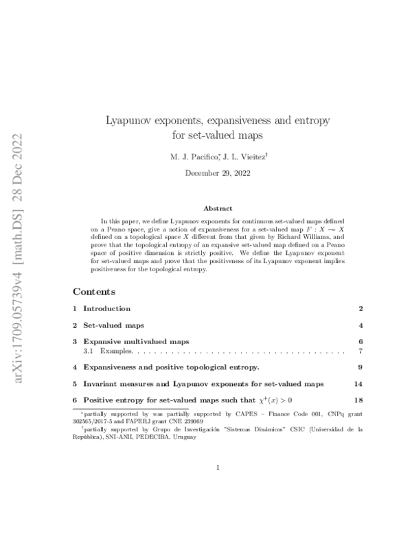 (PDF) Lyapunov exponents for expansive set valued maps