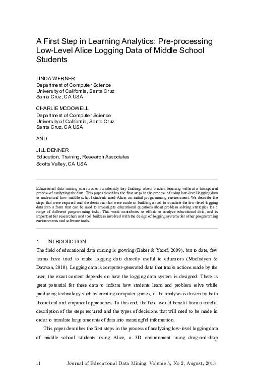 (PDF) A First Step in Learning Analytics: Pre-processing Low-Level ...