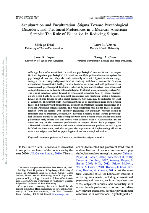 (PDF) Acculturation and enculturation, stigma toward psychological ...