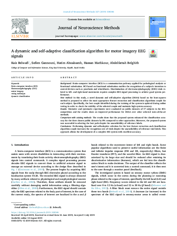 Pdf A Dynamic And Self Adaptive Classification Algorithm For Motor Imagery Eeg Signals