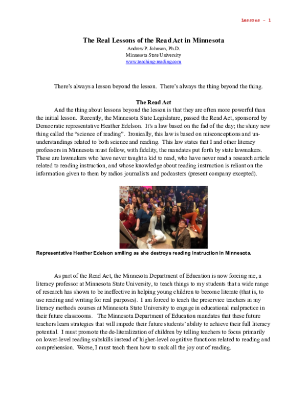(PDF) The Real Lessons of the Read Act in Minnesota