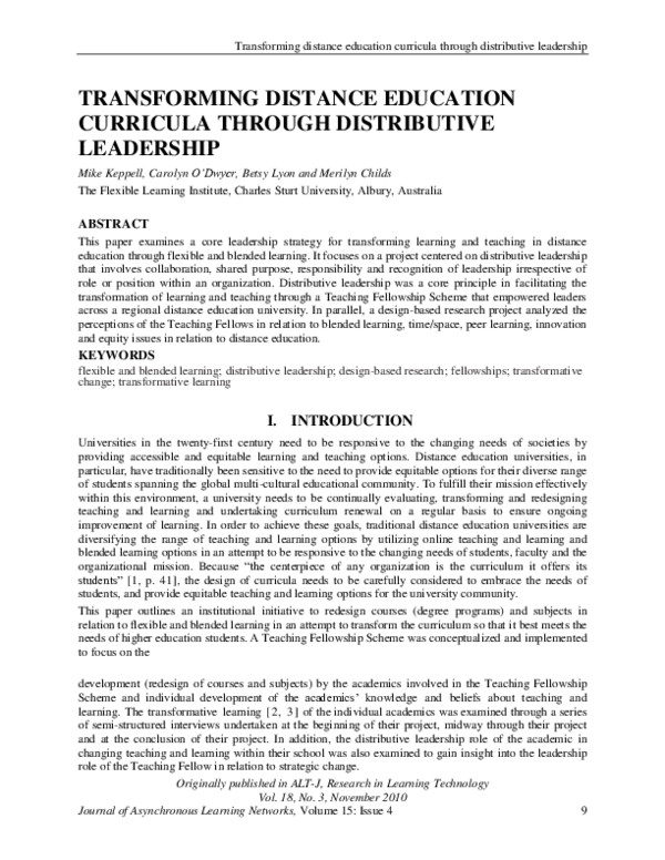 (PDF) Transforming distance education curricula through distributive leadership