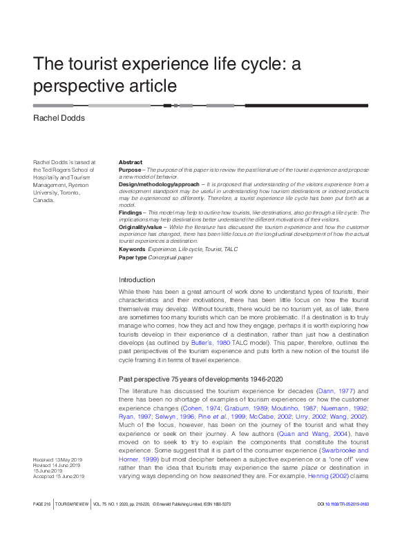 (PDF) The tourist experience life cycle: a perspective article