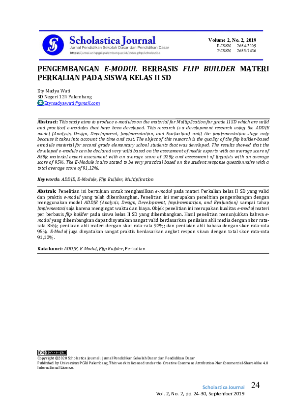 (PDF) Pengembangan E-Modul Berbasis Flip Builder Materi Perkalian Pada Siswa Kelas II Sd